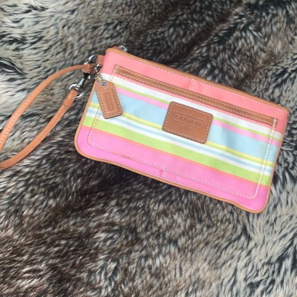 Coach | Bags | Coach Pastel Stripe Wristlet | Poshmark